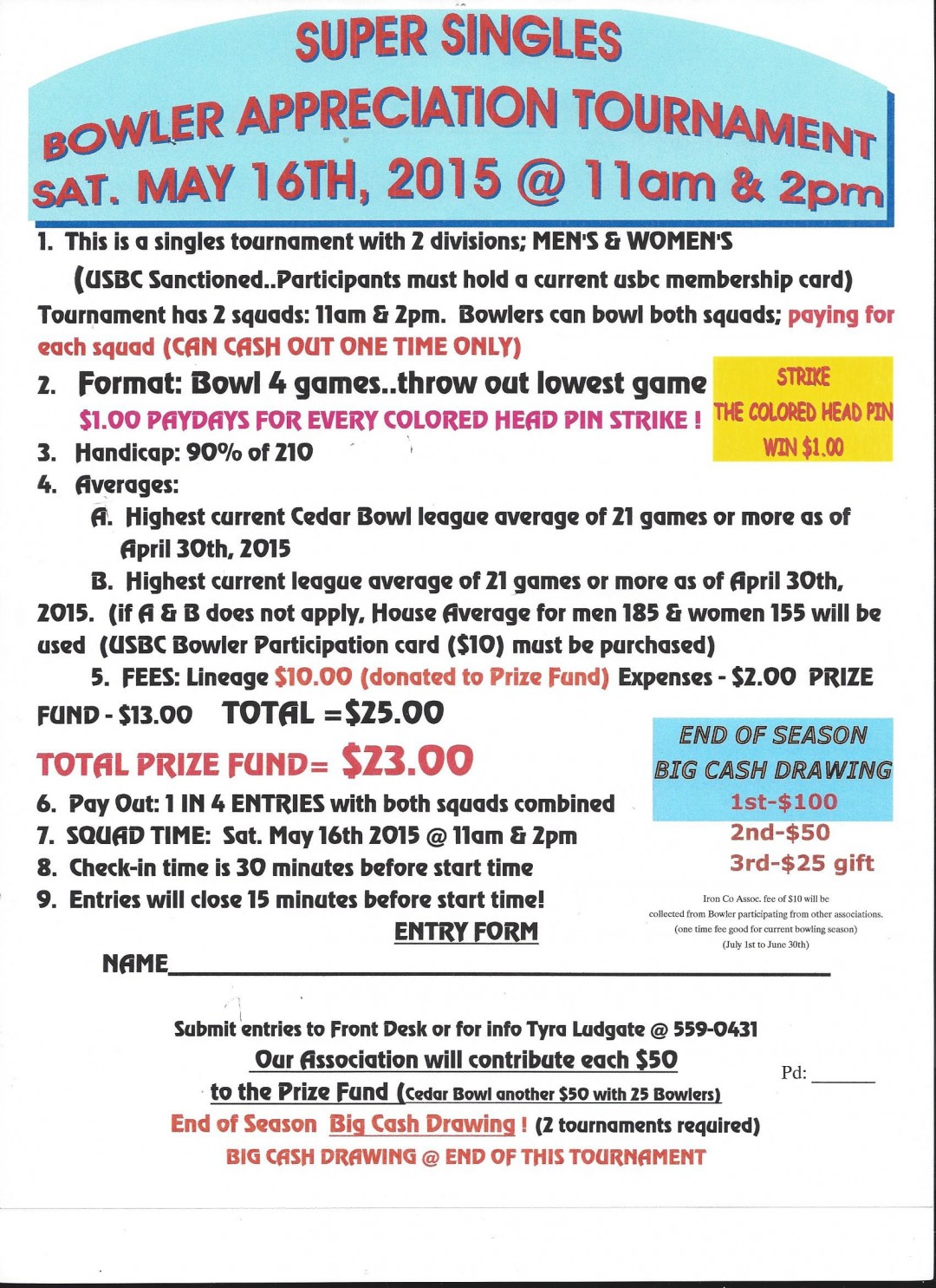 singles bowling tournament