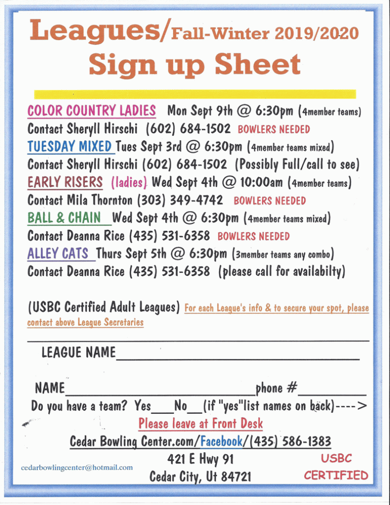 2019 Fall Bowling Leagues